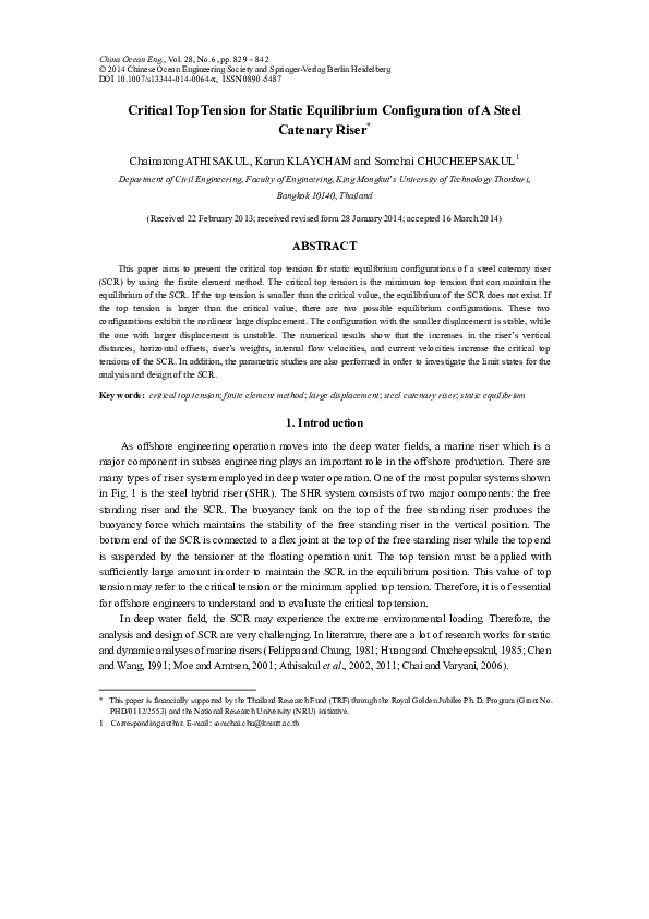 (PDF) Critical Top Tension for Static Equilibrium Configuration of A ...