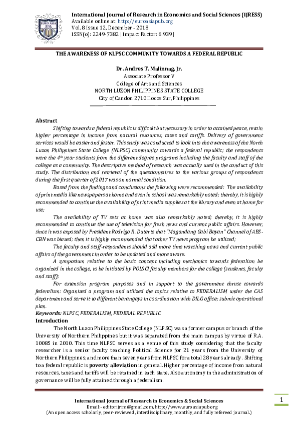 (PDF) THE AWARENESS OF NLPSC COMMUNITY TOWARDS A FEDERAL REPUBLIC-Dec ...