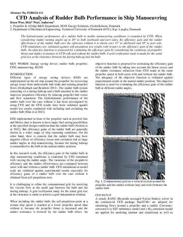 (PDF) CFD Analysis of Rudder Bulb Performance in Ship Manoeuvring