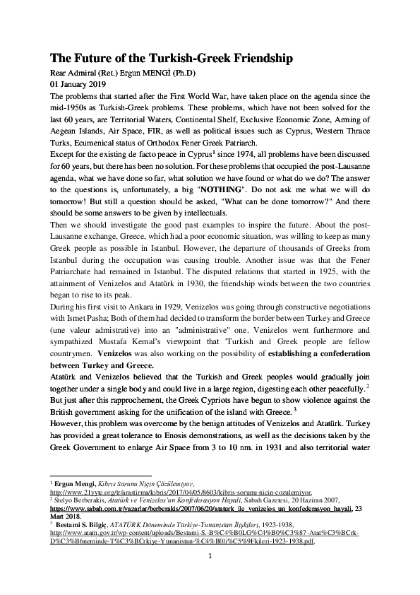 (DOC) The Future of the Turkish-Greek Friendship