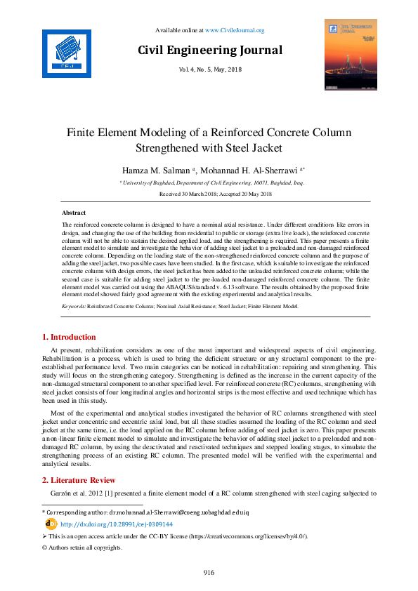 Pdf Finite Element Modeling Of A Reinforced Concrete Column