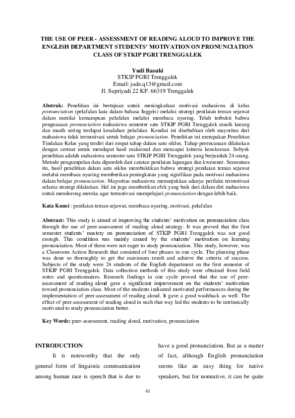 (PDF) THE USE OF PEER -ASSESSMENT OF READING ALOUD TO IMPROVE THE ...