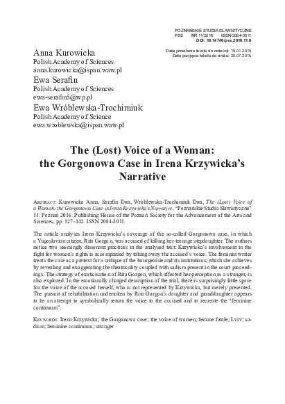 (PDF) The (Lost) Voice of a Woman: the Gorgonowa Case in Irena ...