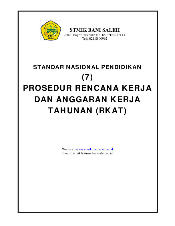 (PDF) STANDAR NASIONAL PENDIDIKAN (7) PROSEDUR RENCANA KERJA DAN ...