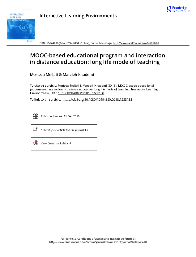 (PDF) MOOC-based educational program and interaction in distance education: long life mode of ...