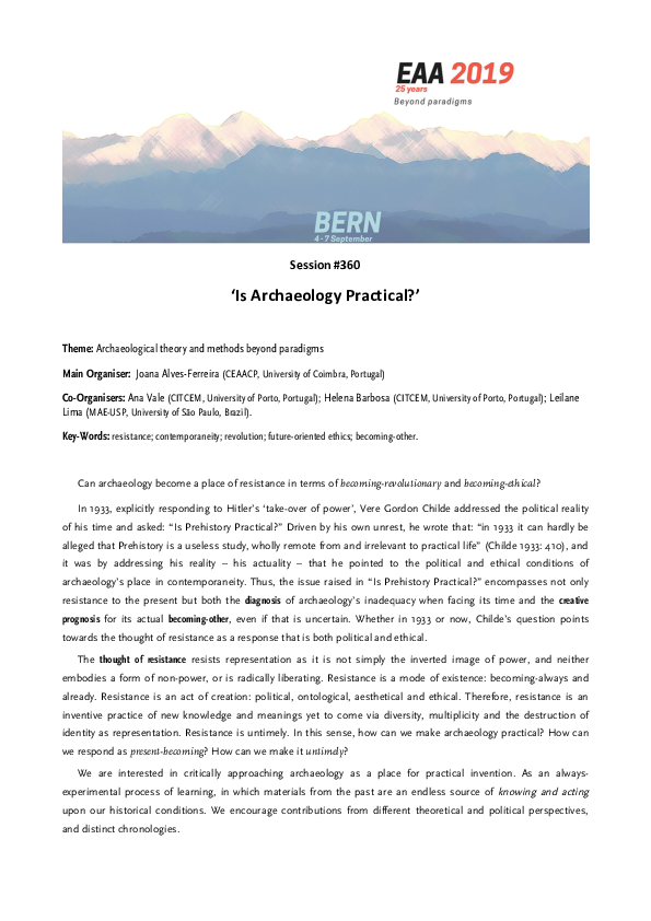 (PDF) EAA 2019 Bern: 'Is Archaeology Practical? (session #360) | Joana ...