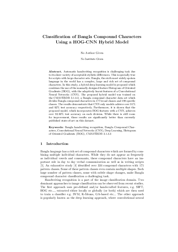(PDF) Classification of Bangla Compound Characters Using a HOG-CNN ...