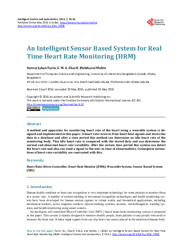 (PDF) An Intelligent Sensor Based System for Real Time Heart Rate ...