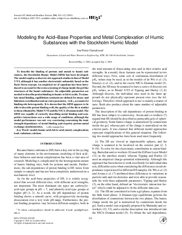 (PDF) Modeling the Acid–Base Properties and Metal Complexation of Humic ...