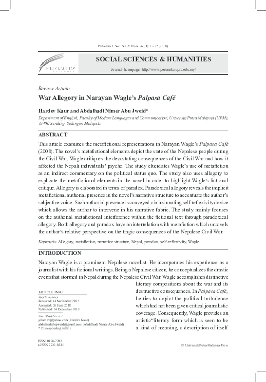 (PDF) SOCIAL SCIENCES & HUMANITIES War Allegory in Narayan Wagle's ...