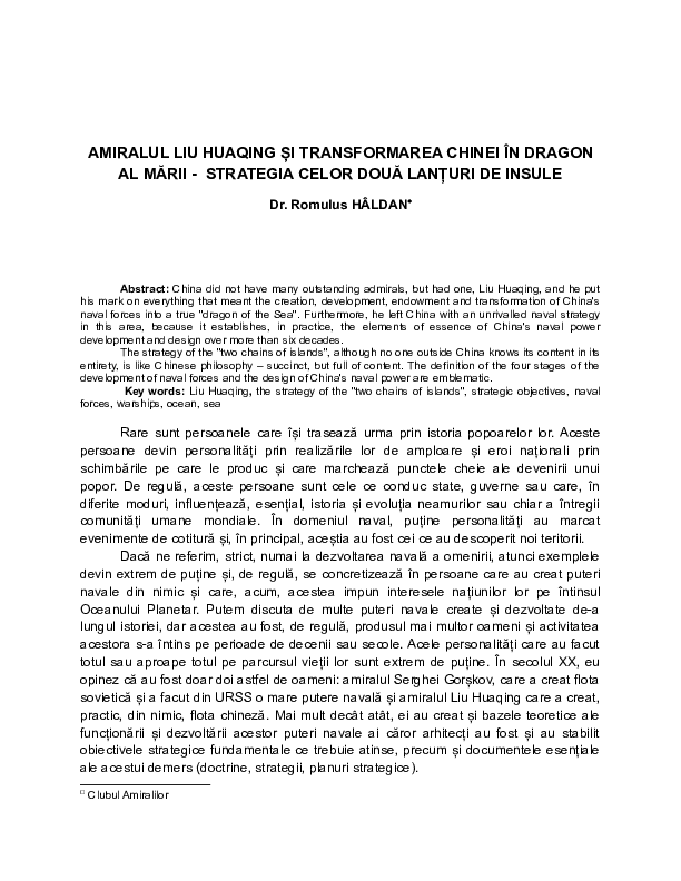 (DOC) AMIRALUL LIU HUAQING ȘI TRANSFORMAREA CHINEI IN DRAGON AL MARII