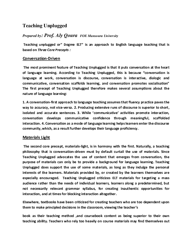 (DOC) Teaching Unplugged