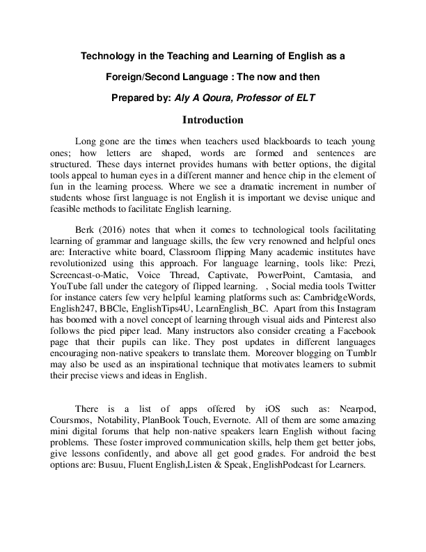 (DOC) Technology in the Teaching and Learning of English language The ...