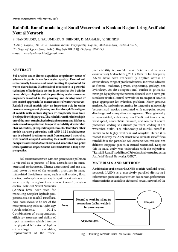 (PDF) Rainfall-Runoff modeling of Small Watershed in Konkan Region Using Artificial Neural Network