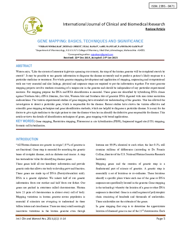 (PDF) GENE MAPPING: BASICS, TECHNIQUES AND SIGNIFICANCE