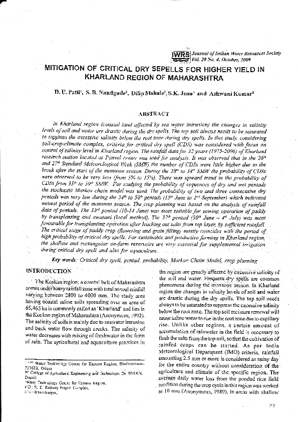 (PDF) I|WRSly, urnal of Indiaru *Itoter Resourees Sociery MITIGATION OF ...