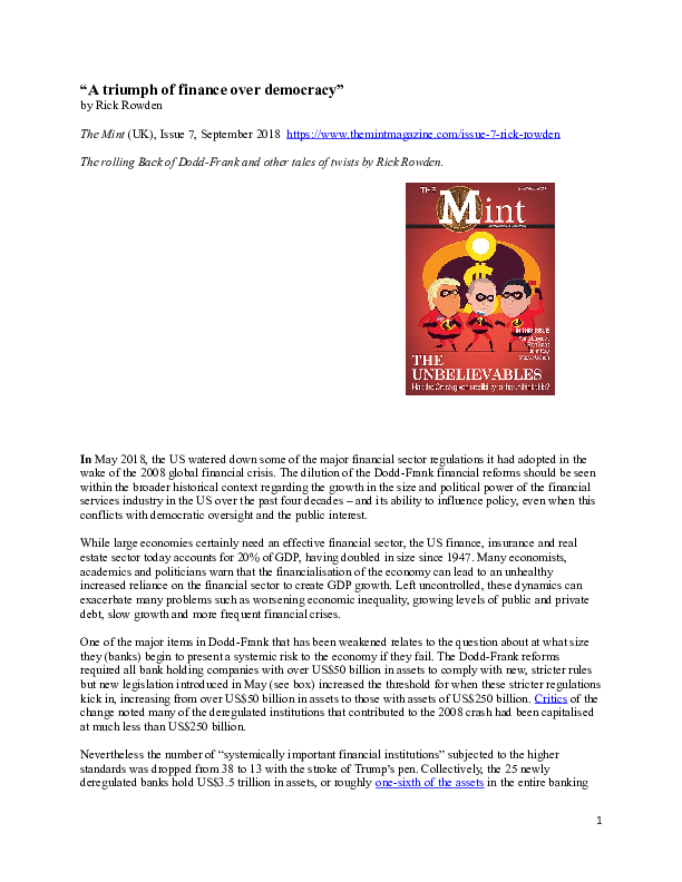 (DOC) "A triumph of finance over democracy: The rolling back of Dodd ...