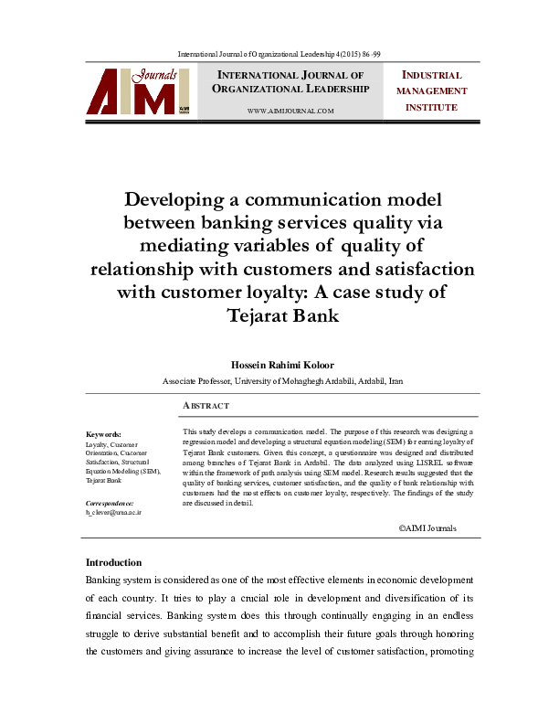 (PDF) Developing a communication model between banking services quality ...
