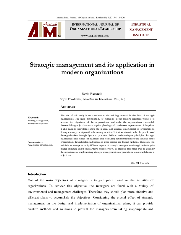 (PDF) A Review on Strategic Management Theories and their Implications ...