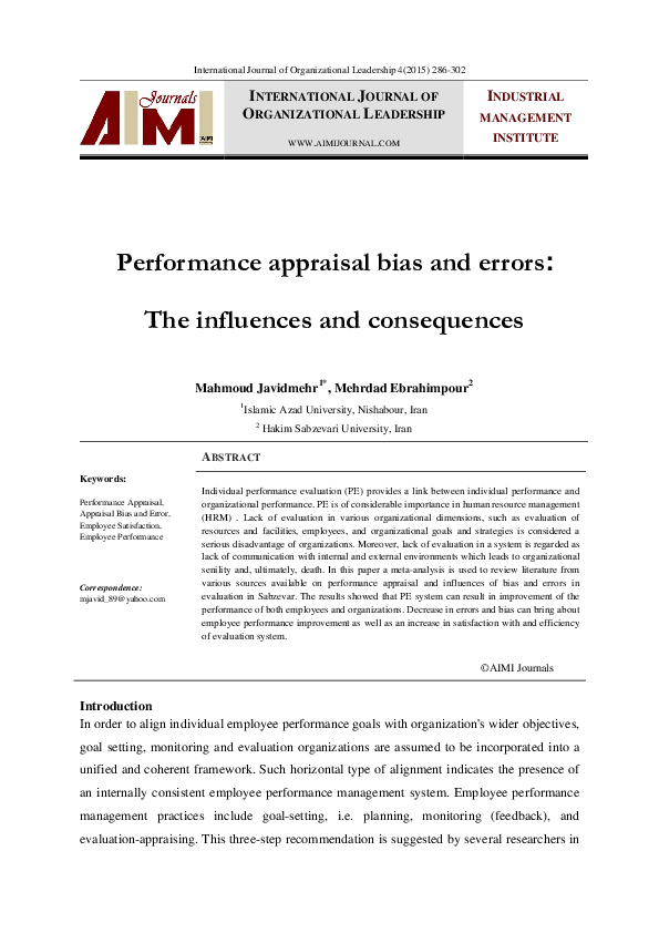 (PDF) Performance appraisal bias and errors: The influences and consequences