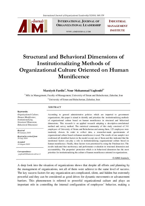 (PDF) Structural and Behavioral Dimensions of Institutionalizing ...