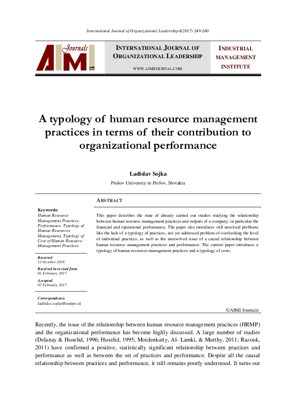 (PDF) A typology of human resource management practices in terms of ...
