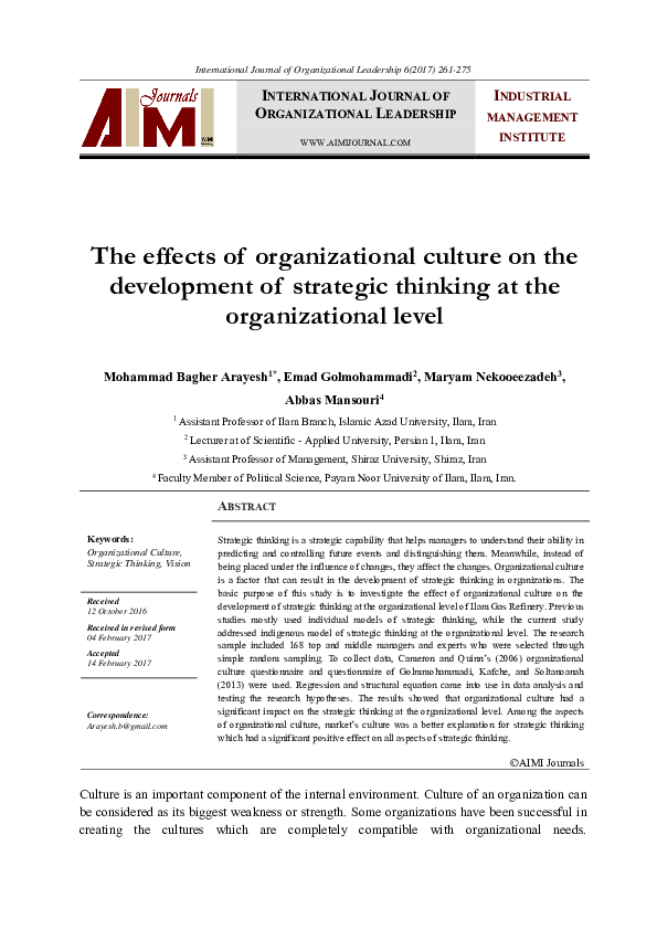 (PDF) The effects of organizational culture on the development of ...
