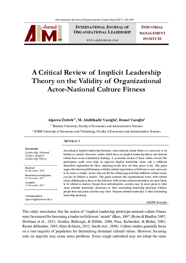 (PDF) A Critical Review of Implicit Leadership Theory on the Validity ...