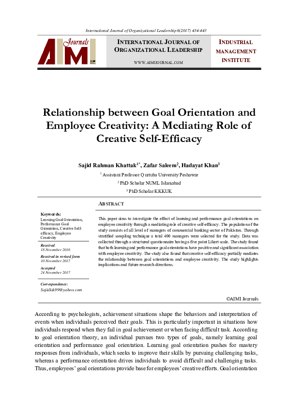 (PDF) Relationship between Goal Orientation and Employee Creativity: A ...