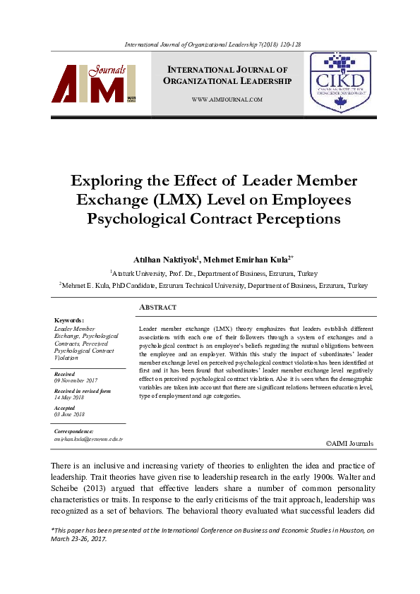 (PDF) Exploring the Effect of Leader Member Exchange (LMX) Level on Employees Psychological ...
