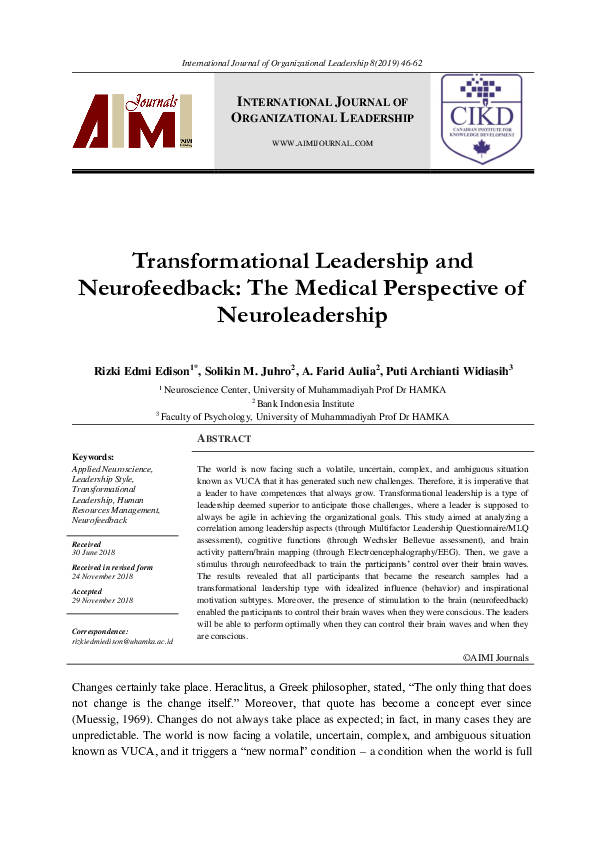 (PDF) Transformational Leadership and Neurofeedback: The Medical ...