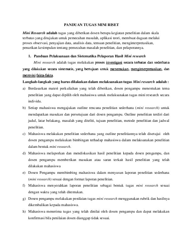 (DOC) PANDUAN TUGAS MINI RISET