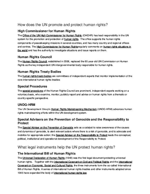 (DOC) How does the UN promote and protect human rights? High ...