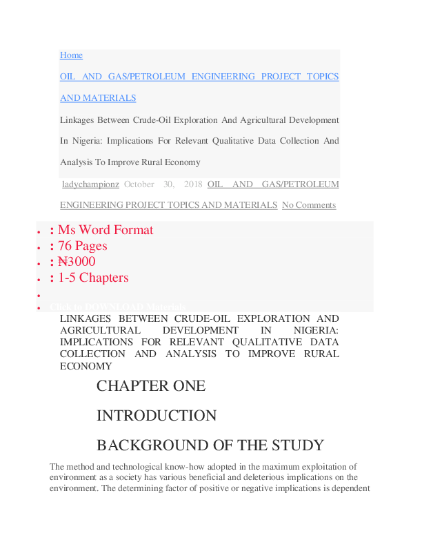 (DOC) OIL AND GAS/PETROLEUM ENGINEERING PROJECT TOPICS AND MATERIALS No ...