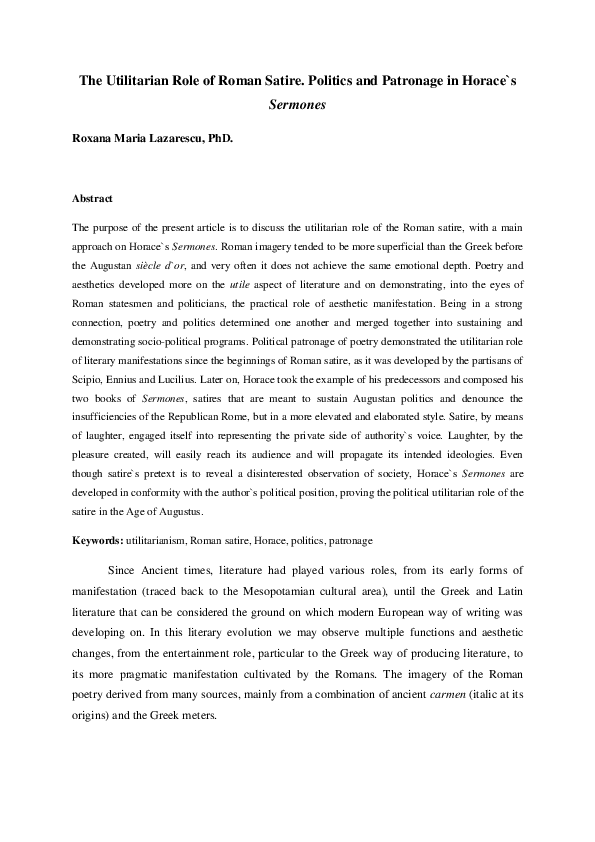 (DOC) The Utilitarian Role of Roman Satire. Politics and Patronage ...
