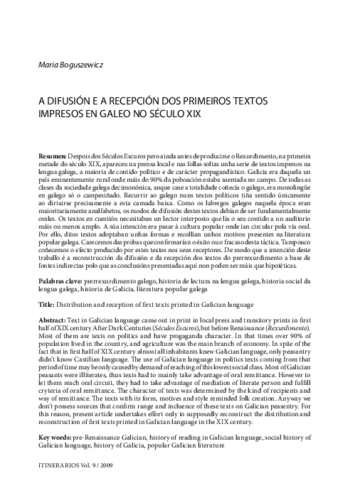 (PDF) A DIFUSIÓN E A RECEPCIÓN DOS PRIMEIROS TEXTOS IMPRESOS EN GALEO ...