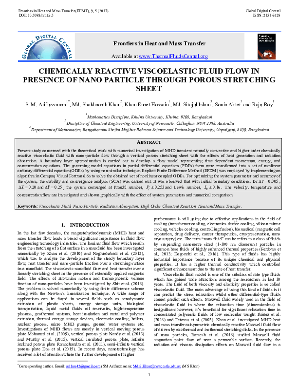 Pdf Chemically Reactive Viscoelastic Fluid Flow In Presence Of Nano Particle Through Porous