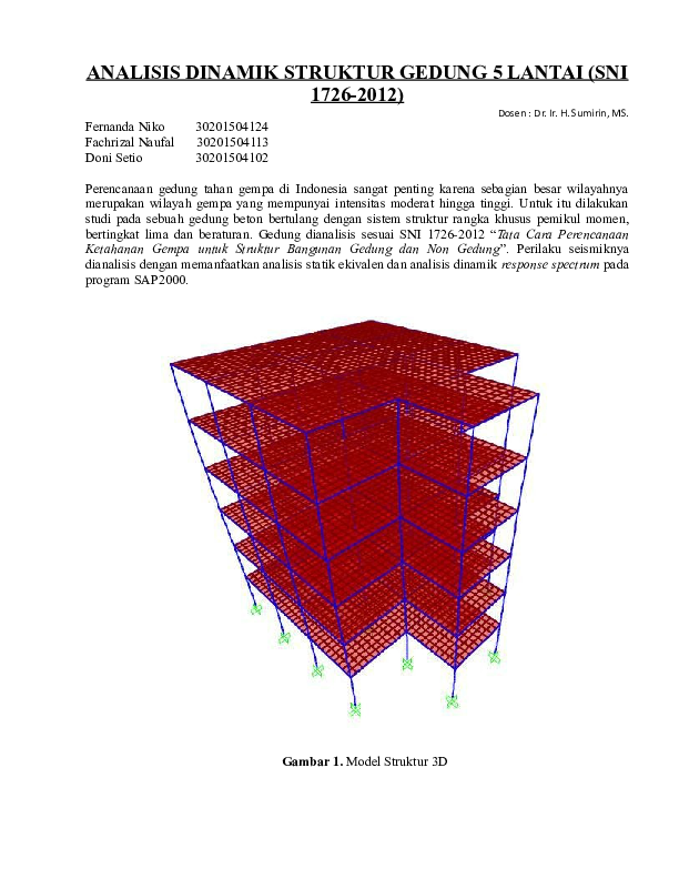 (DOC) ANALISIS DINAMIK STRUKTUR GEDUNG 5 LANTAI (SNI 1726-2012