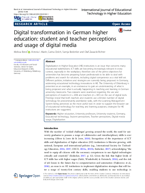 (PDF) Digital transformation in German higher education: student and ...