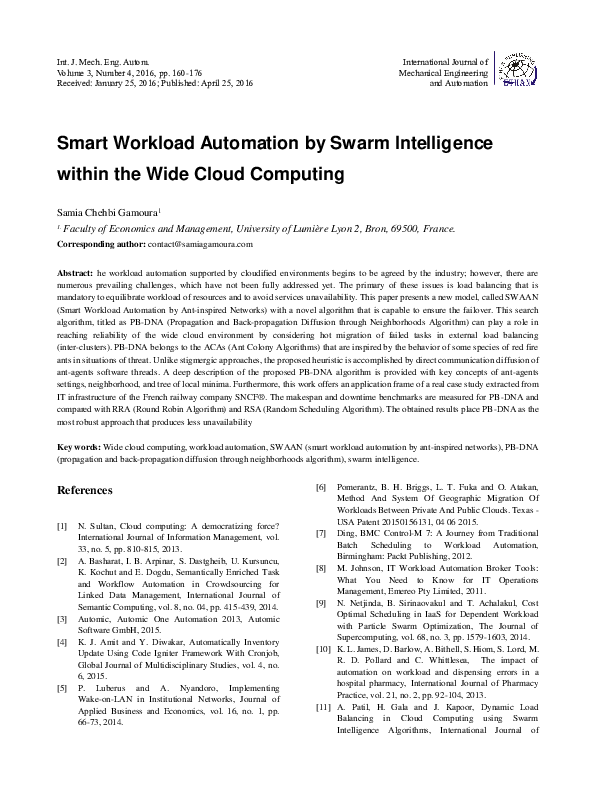 (PDF) Smart Workload Automation by Swarm Intelligence within the Wide Cloud Computing