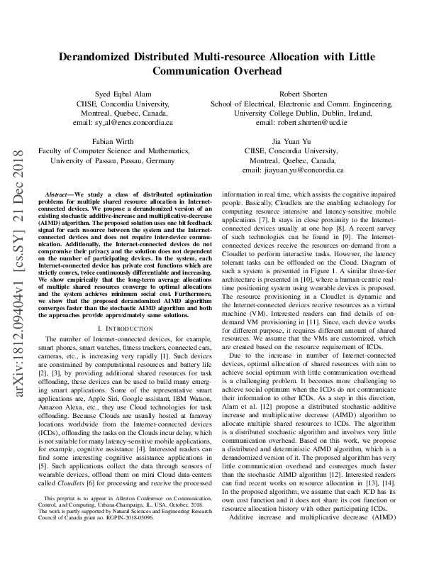 (PDF) Derandomized Distributed Multi-resource Allocation with Little Communication Overhead