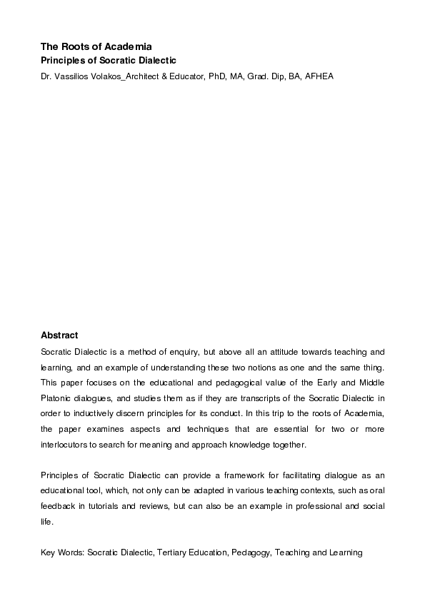 (PDF) The Roots of Academia: Principles of Socratic Dialectic