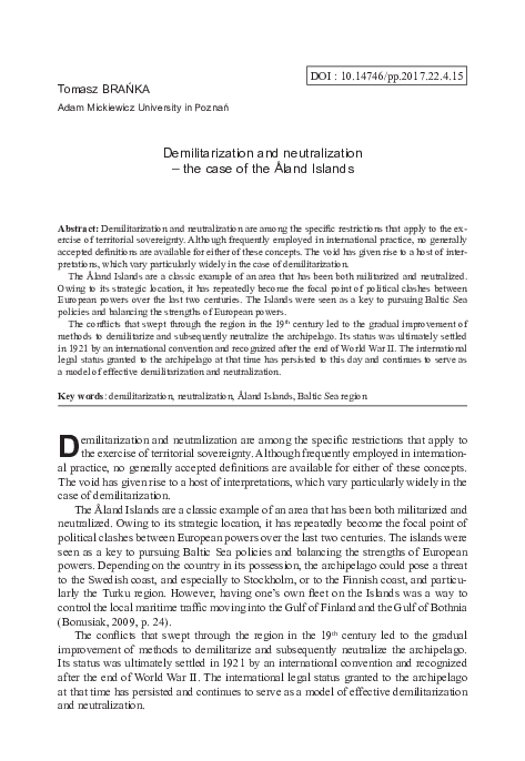 (PDF) Demilitarization and neutralization the case of the Aland Islands