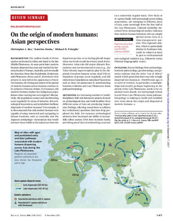 (PDF) On the origin of modern humans: Asian perspectives