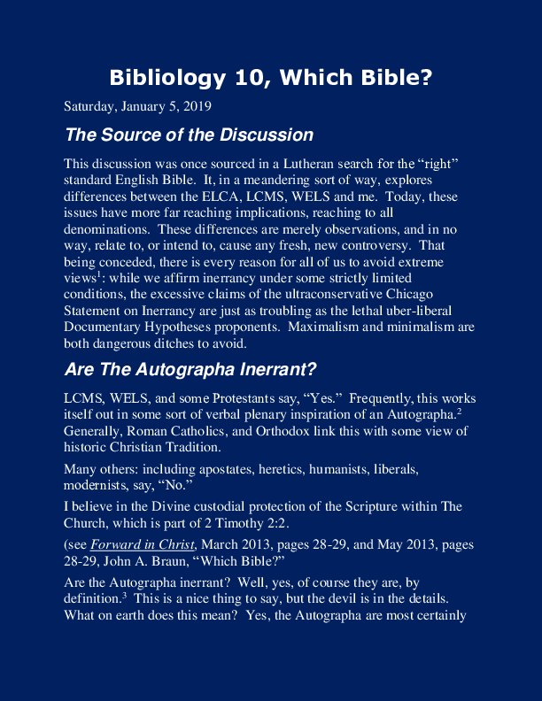 (PDF) Bibliology 10, Which Bible?
