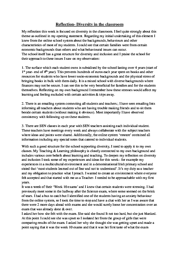 (DOC) Reflection-Diversity in the classroom