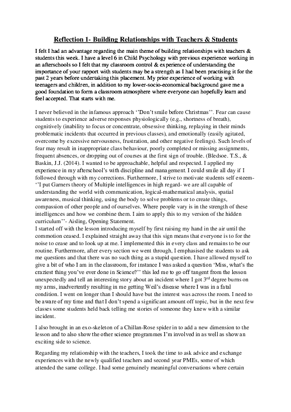 (DOC) Reflection 1-Building Relationships with Teachers & Students