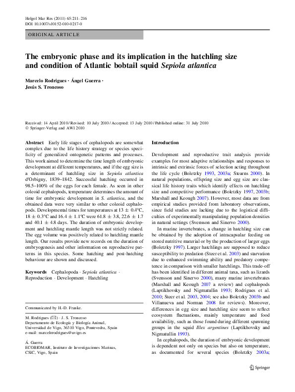 (PDF) The embryonic phase and its implication in the hatchling size and ...