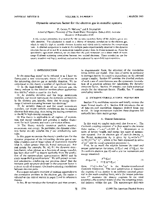 (PDF) Dynamic structure factor for the electron gas in metallic systems