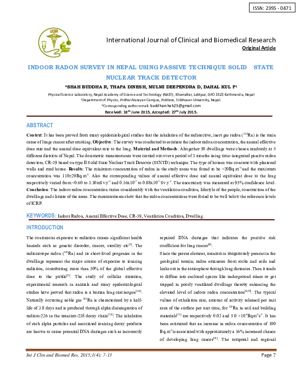(PDF) INDOOR RADON SURVEY IN NEPAL USING PASSIVE TECHNIQUE SOLID STATE ...